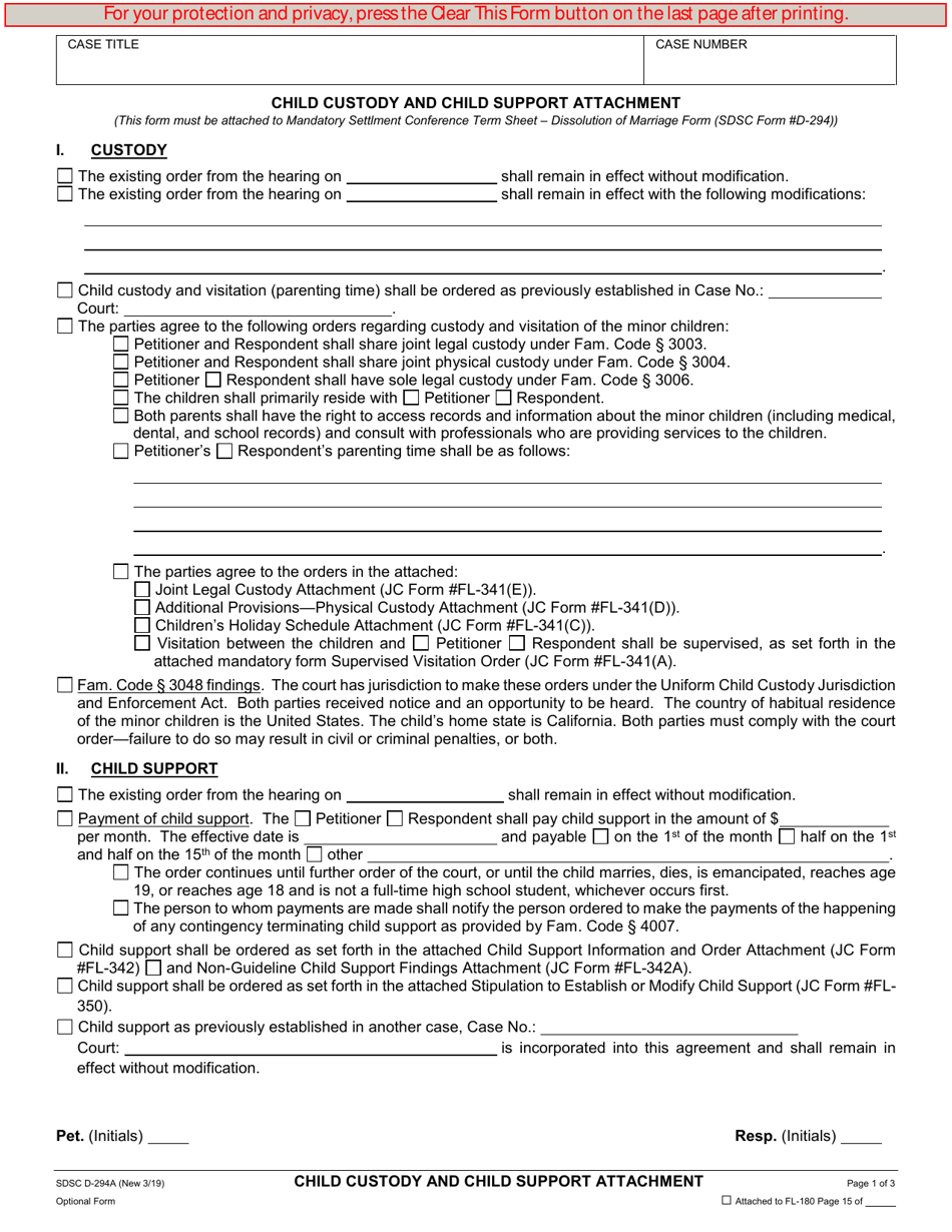 Form D-294A - Fill Out, Sign Online and Download Fillable PDF, County ...