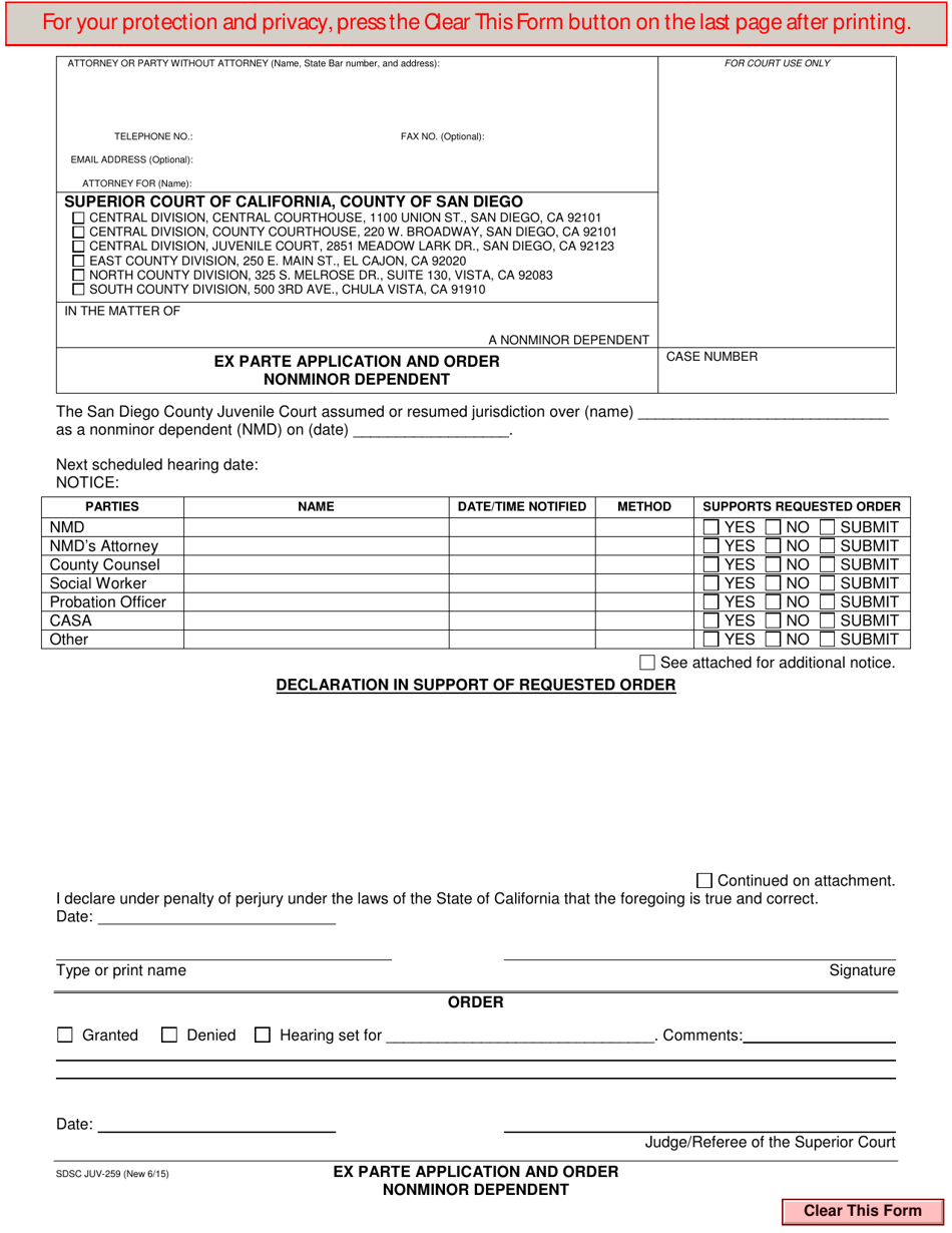 Form JUV-259 - Fill Out, Sign Online and Download Fillable PDF, County ...