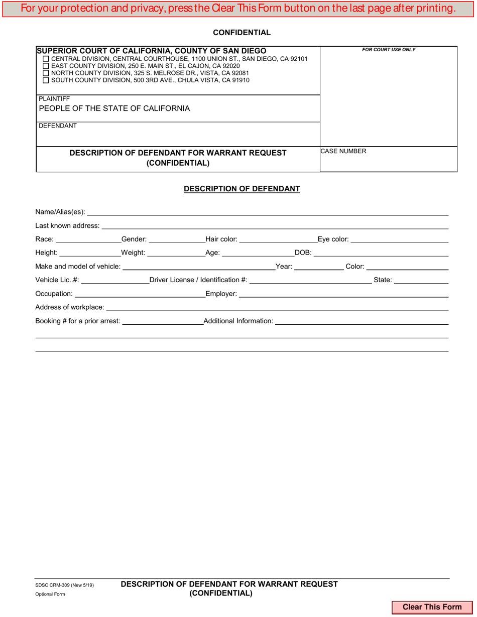 Form CRM-309 - Fill Out, Sign Online and Download Fillable PDF, County ...