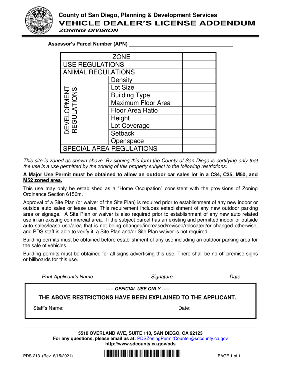 Form PDS-213 - Fill Out, Sign Online and Download Fillable PDF, County ...