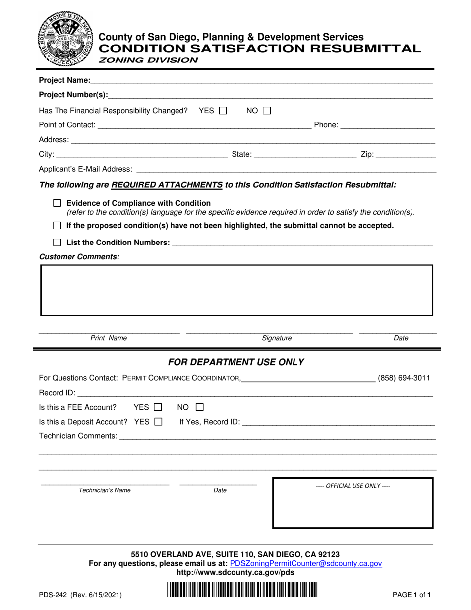 Form PDS-242 - Fill Out, Sign Online and Download Fillable PDF, San Diego County, California ...