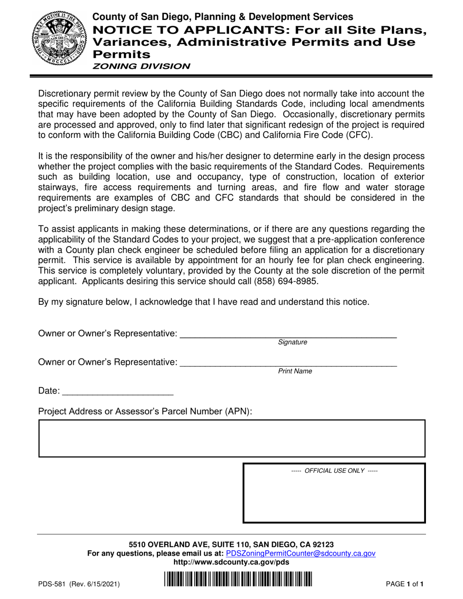 Form PDS-581 - Fill Out, Sign Online and Download Fillable PDF, County ...