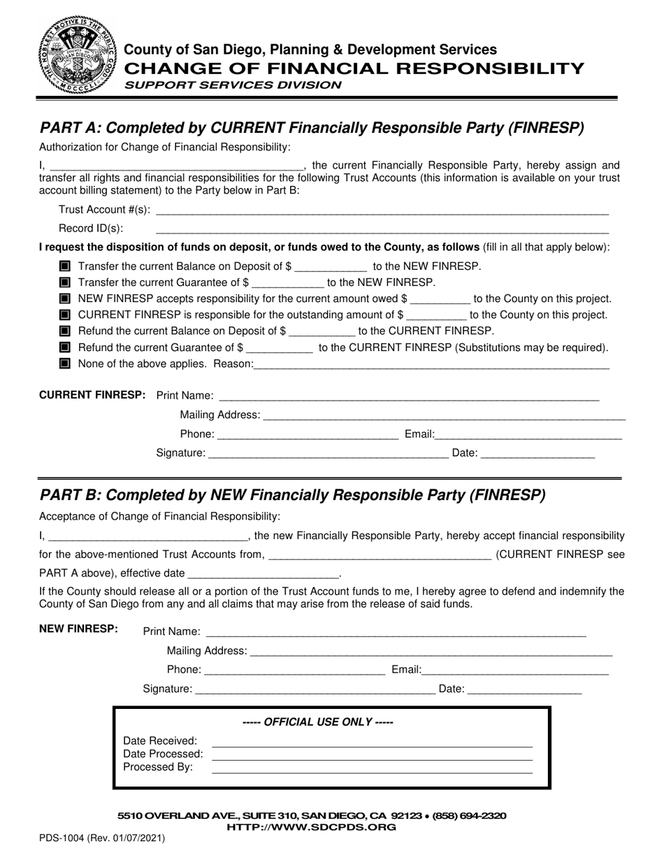 Form PDS-1004 - Fill Out, Sign Online and Download Fillable PDF, County ...