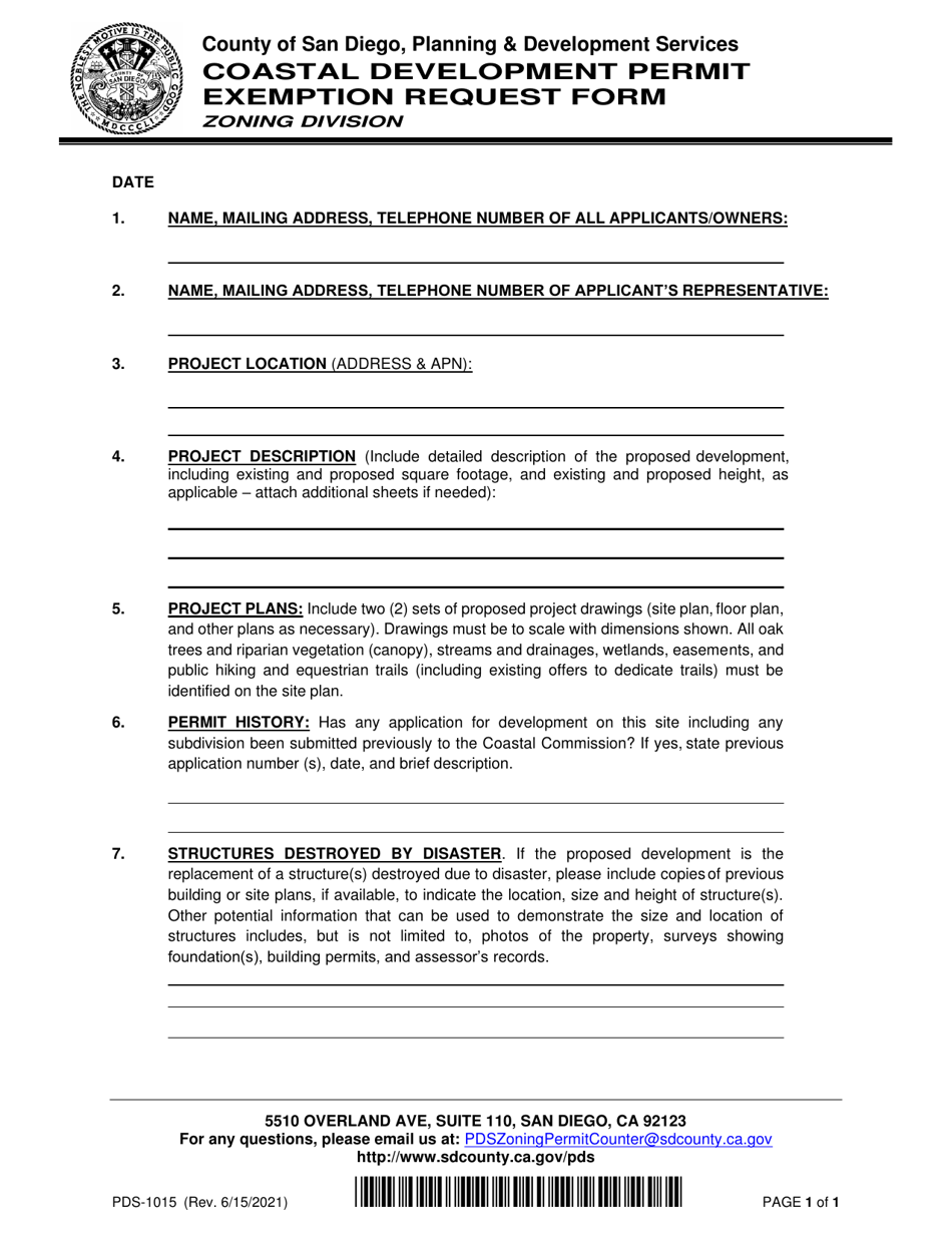 Form PDS-1015 - Fill Out, Sign Online and Download Fillable PDF, County ...