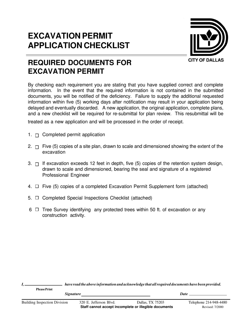 City of Dallas, Texas Excavation Permit Supplement - Fill Out, Sign ...