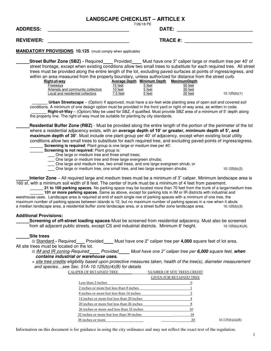 City of Dallas, Texas Landscape Checklist Download Printable PDF ...