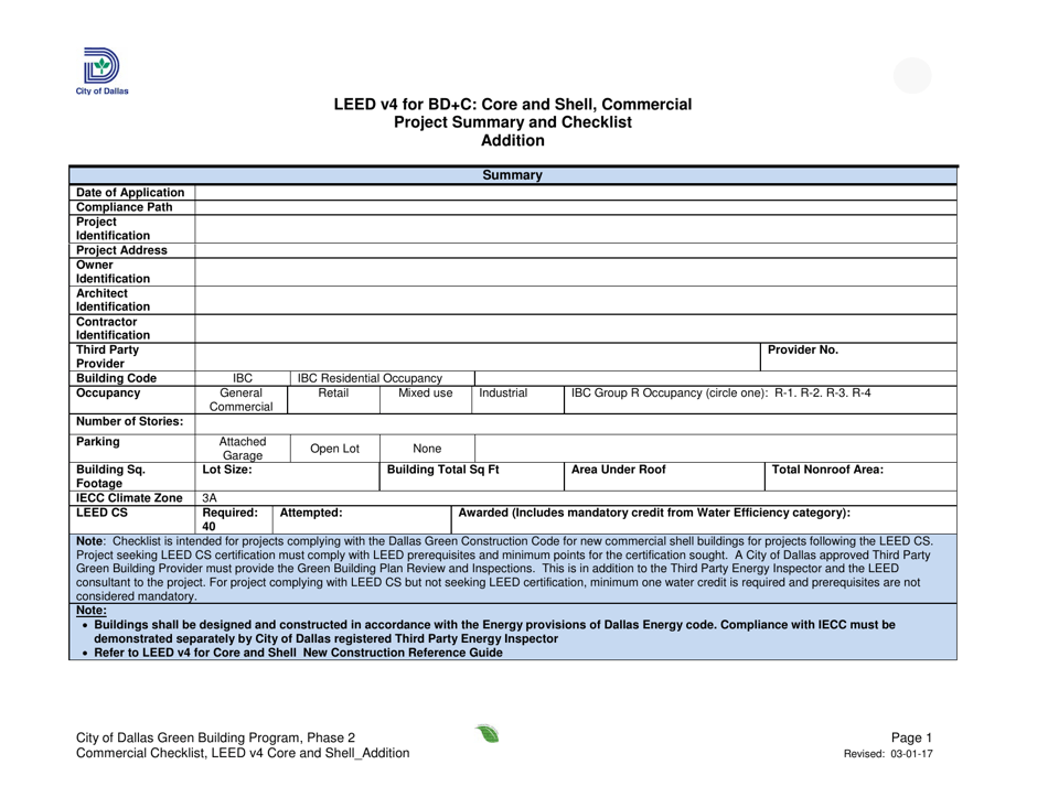 City of Dallas, Texas Leed V4 for BD+c: Core and Shell Commercial ...