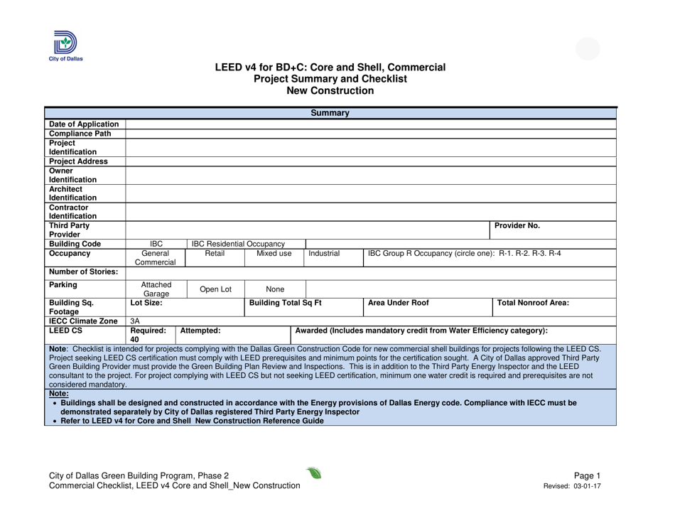 City of Dallas, Texas Leed V4 for BD+c: Core and Shell Commercial ...
