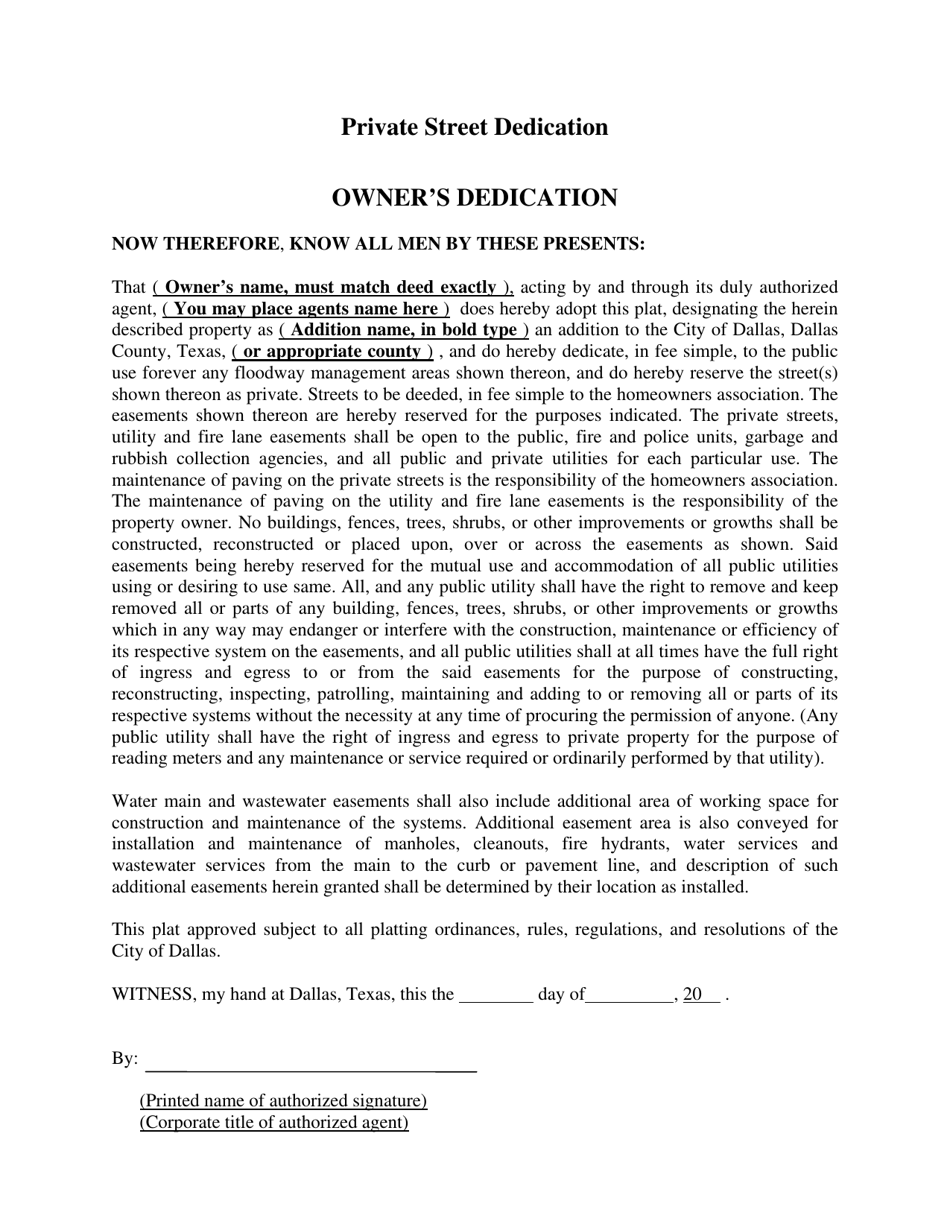 City of Dallas, Texas Private Street Dedication - Fill Out, Sign Online ...