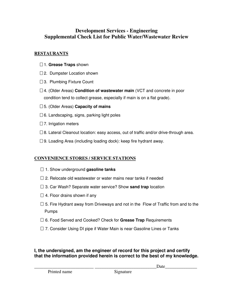 City of Dallas, Texas Supplemental Check List for Public Water ...