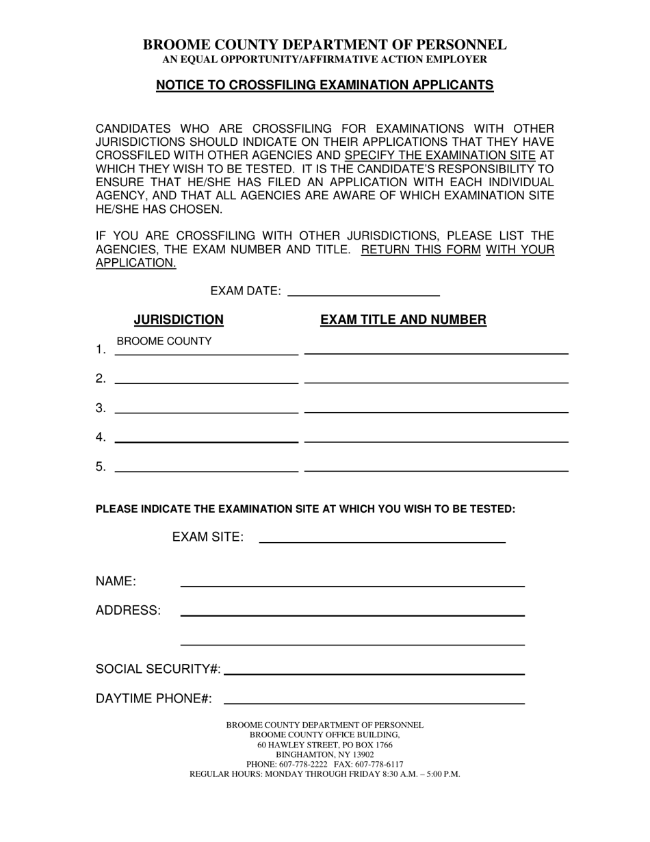 Broome County, New York Notice to Crossfiling Examination Applicants ...