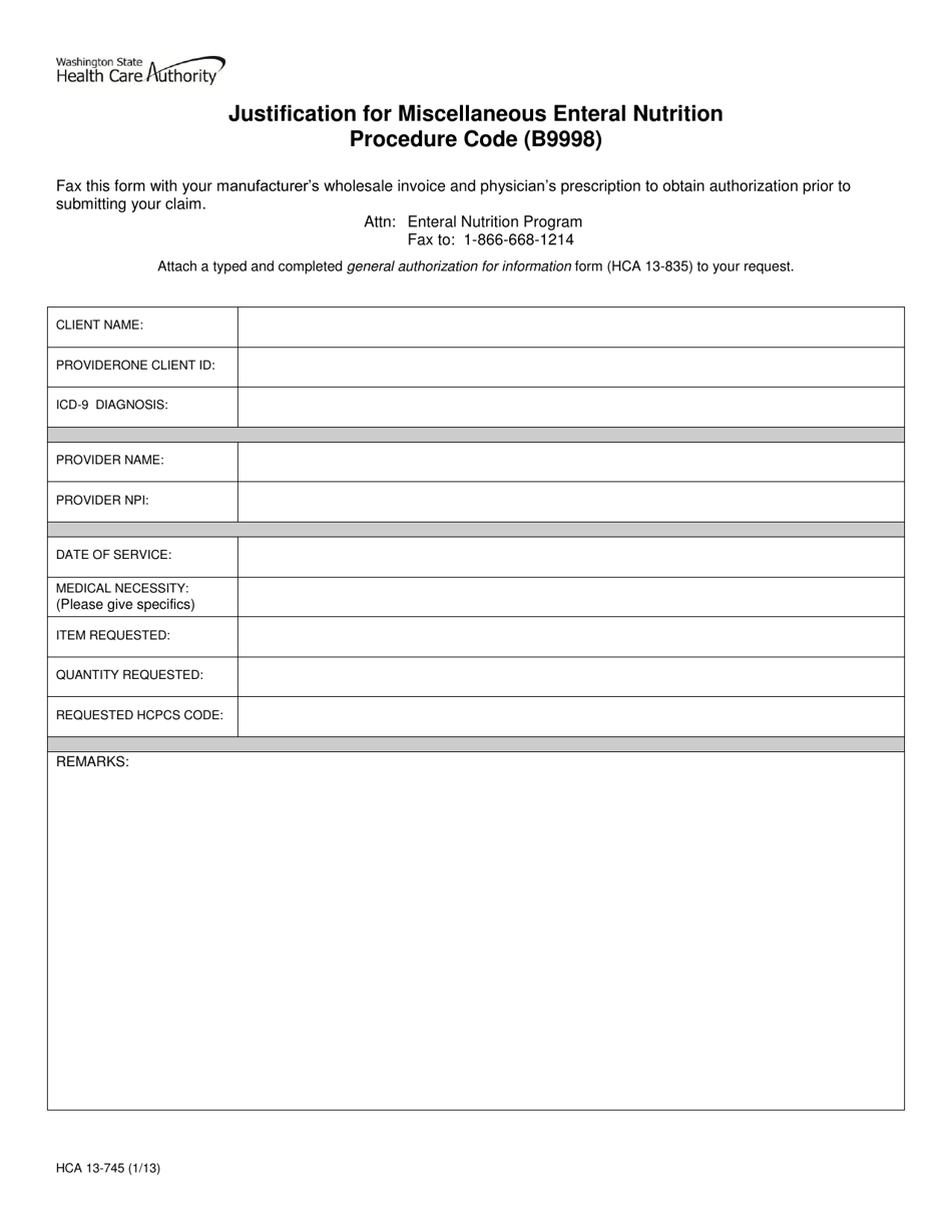 Form HCA13-745 - Fill Out, Sign Online and Download Printable PDF ...
