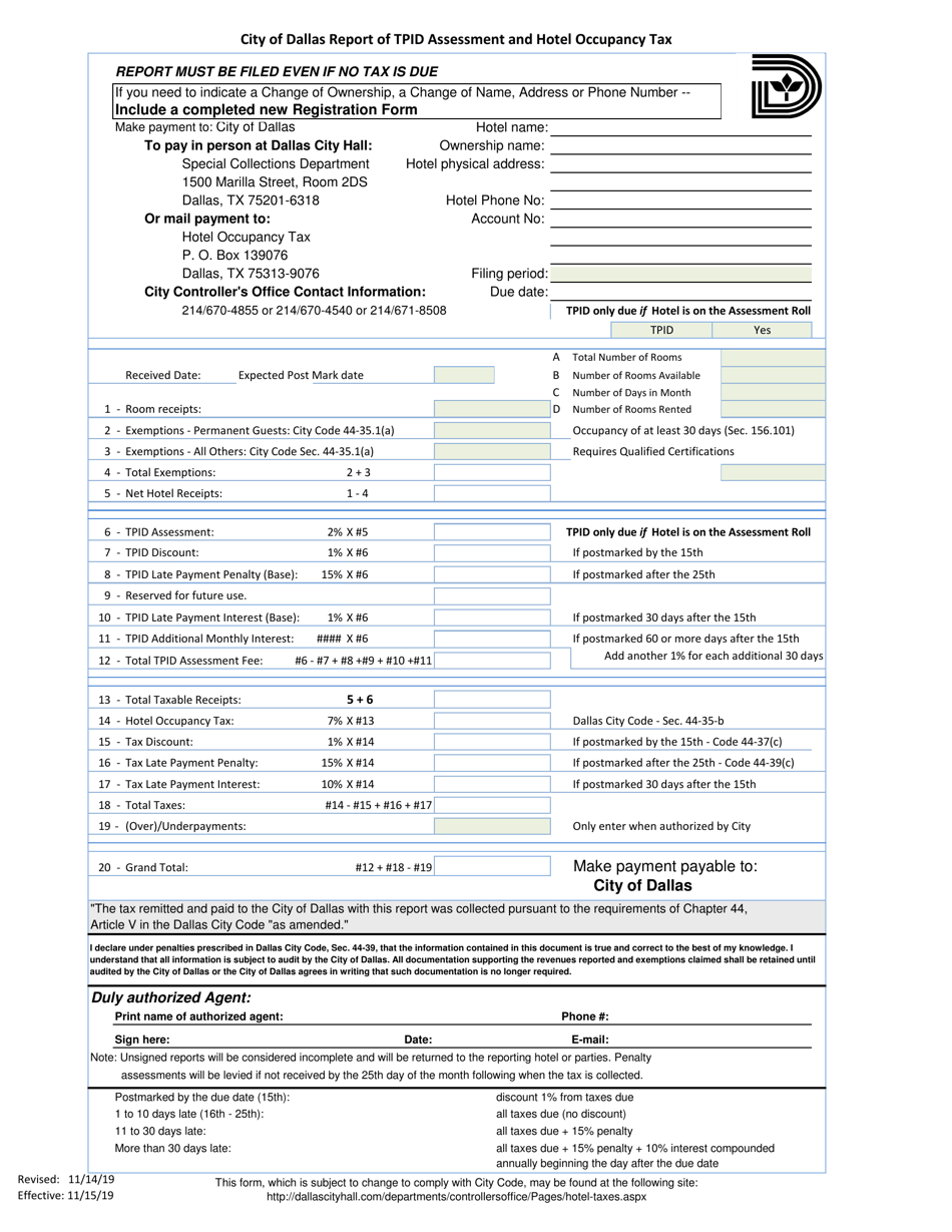 City of Dallas, Texas Report of Tpid Assessment and Hotel Occupancy Tax ...