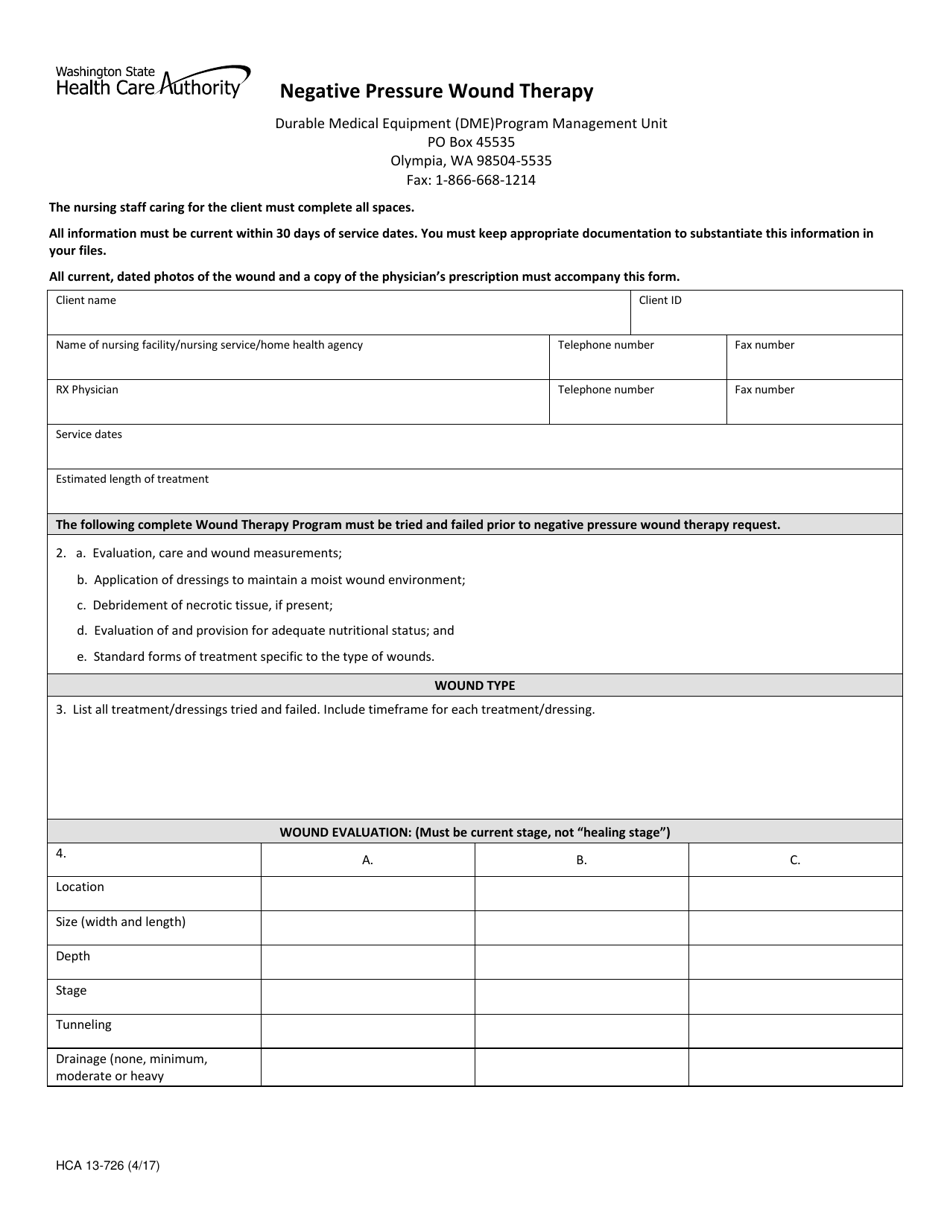 Form HCA13-726 Download Printable PDF or Fill Online Negative Pressure ...