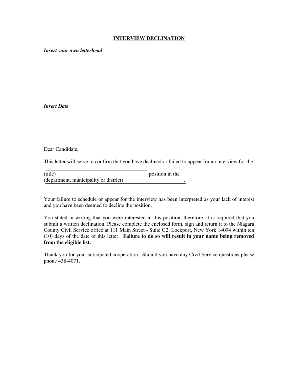 Niagara County, New York Interview Declination Letter - Fill Out, Sign ...