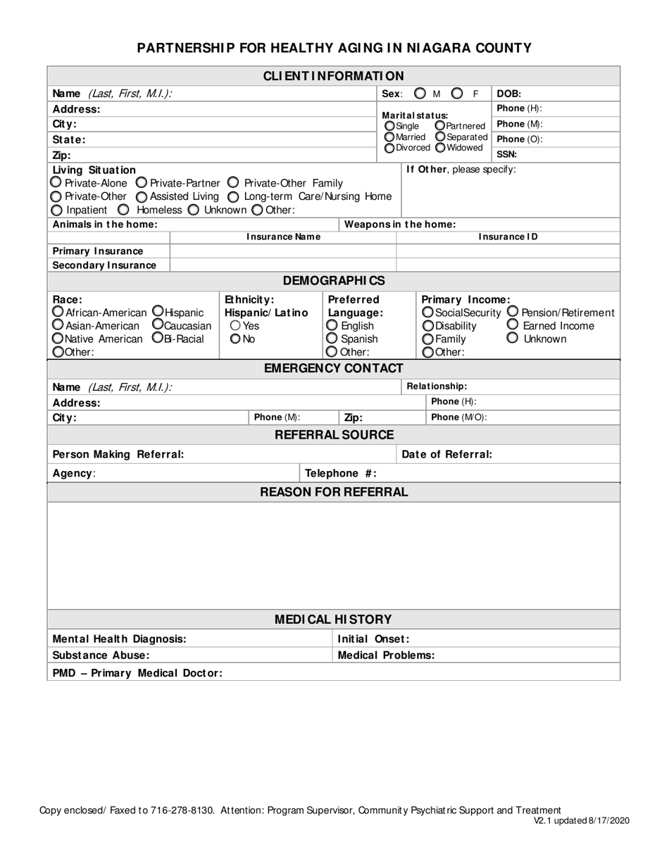 Niagara County, New York Partnership for Healthy Aging Referral Form ...