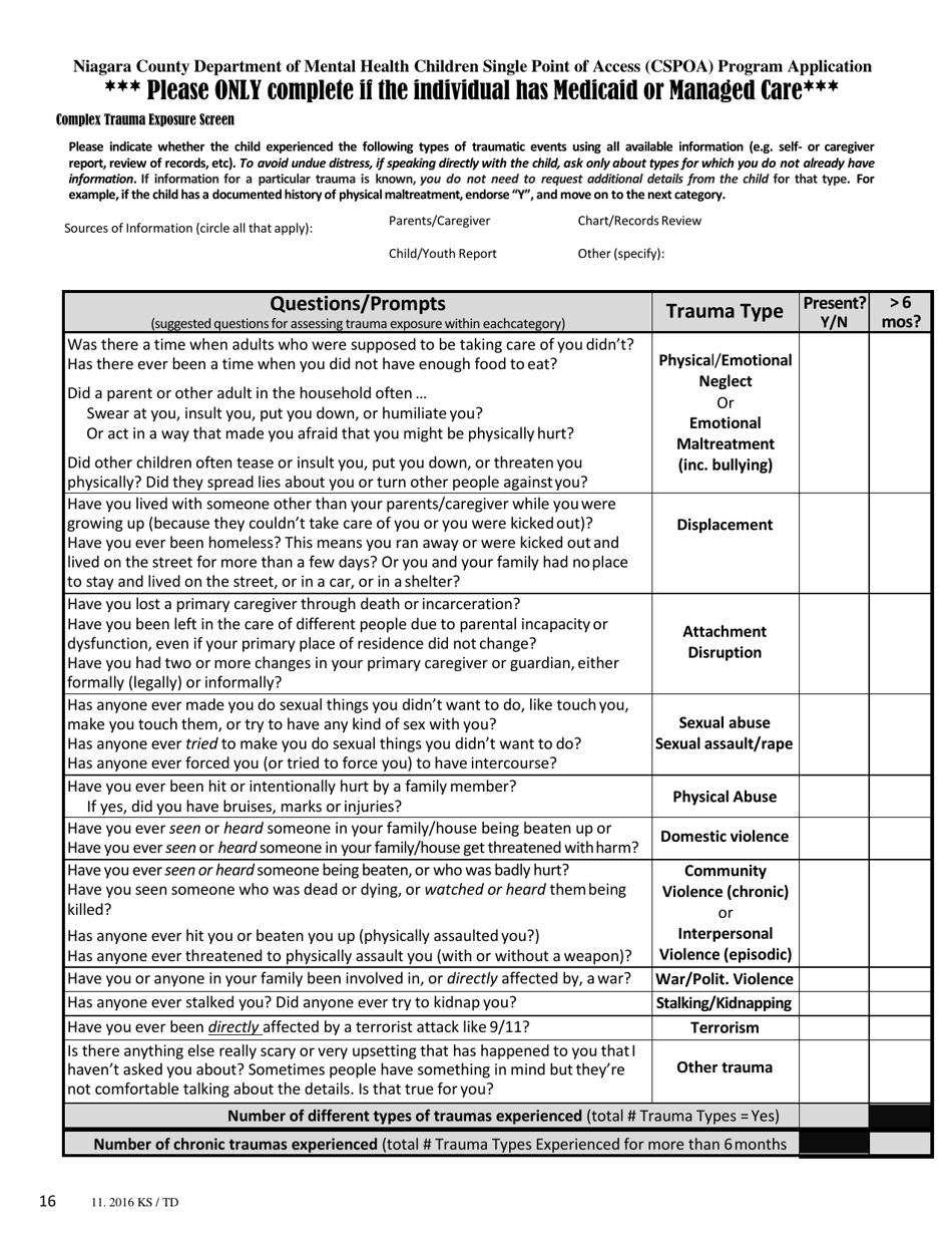 Niagara County, New York Complex Trauma Exposure Screen - Children ...