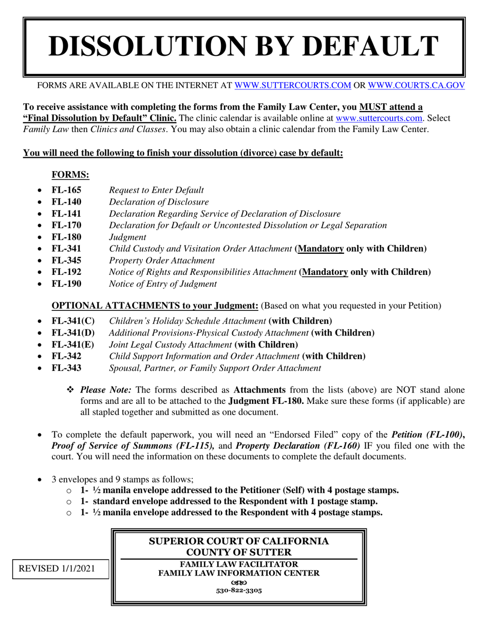 County of Sutter, California Dissolution by Default Instructions - Fill ...