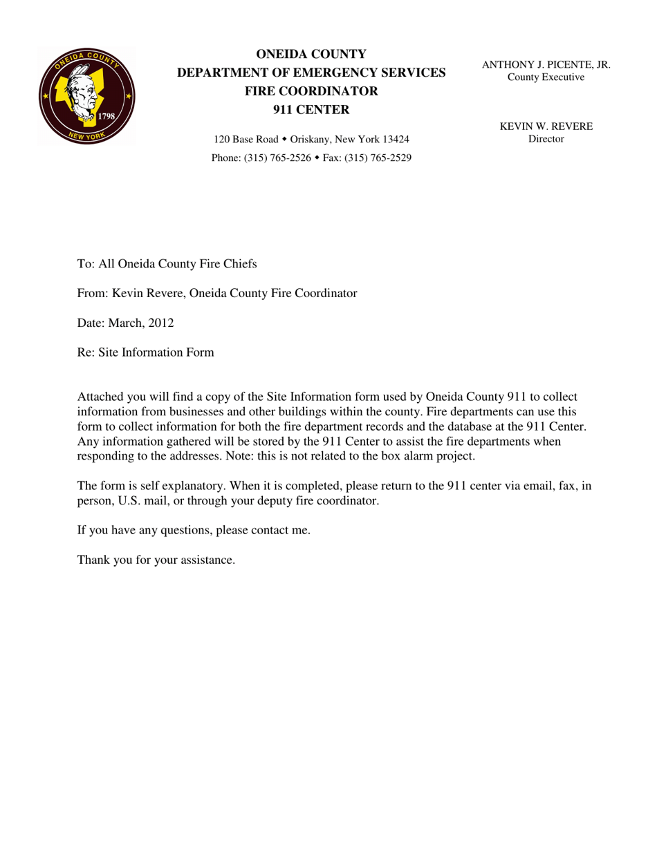 Oneida County, New York Site Information Form - Fill Out, Sign Online ...