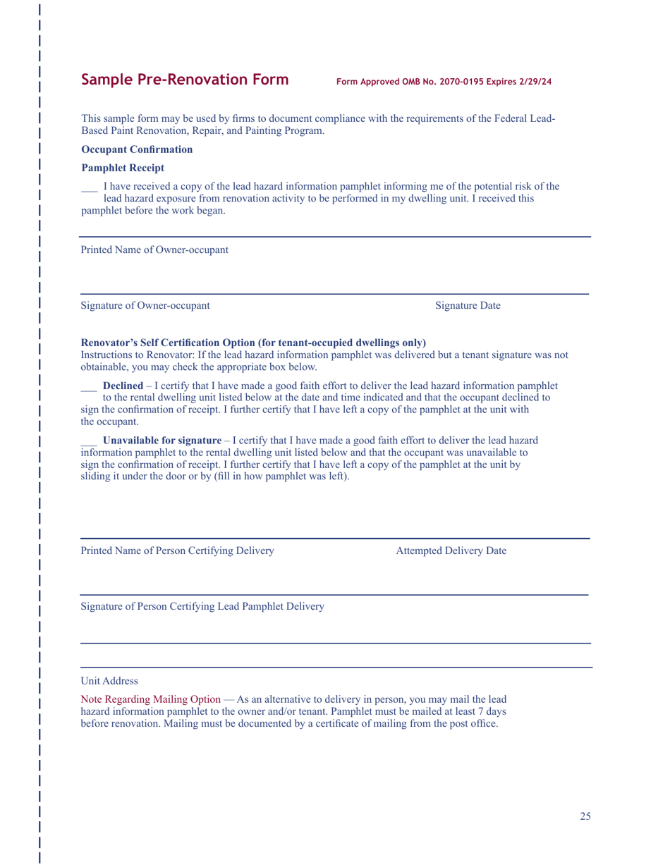 Sample Pre-renovation Form - Fill Out, Sign Online and Download PDF ...