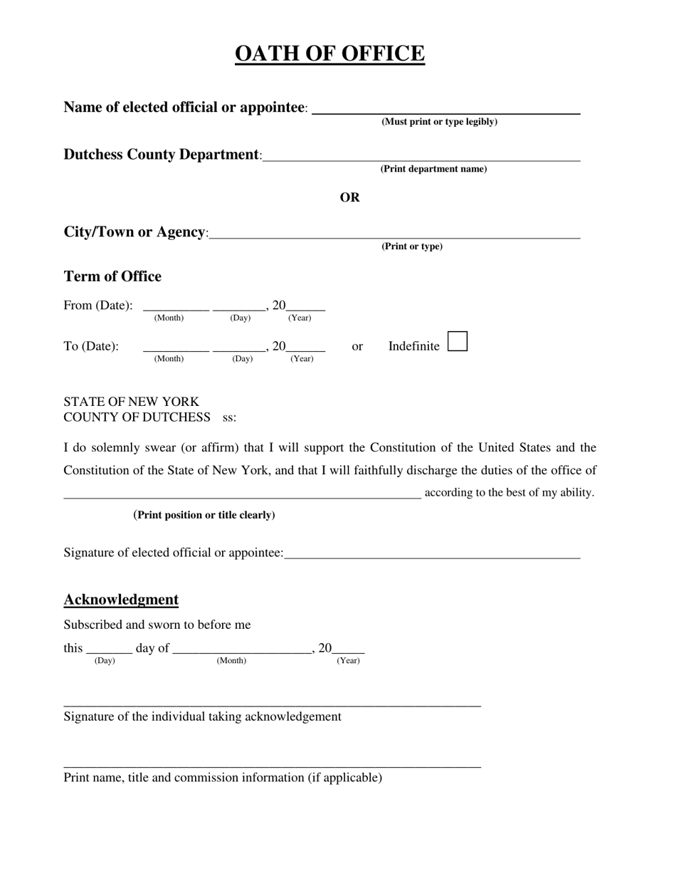 Dutchess County, New York Oath of Office - Fill Out, Sign Online and ...