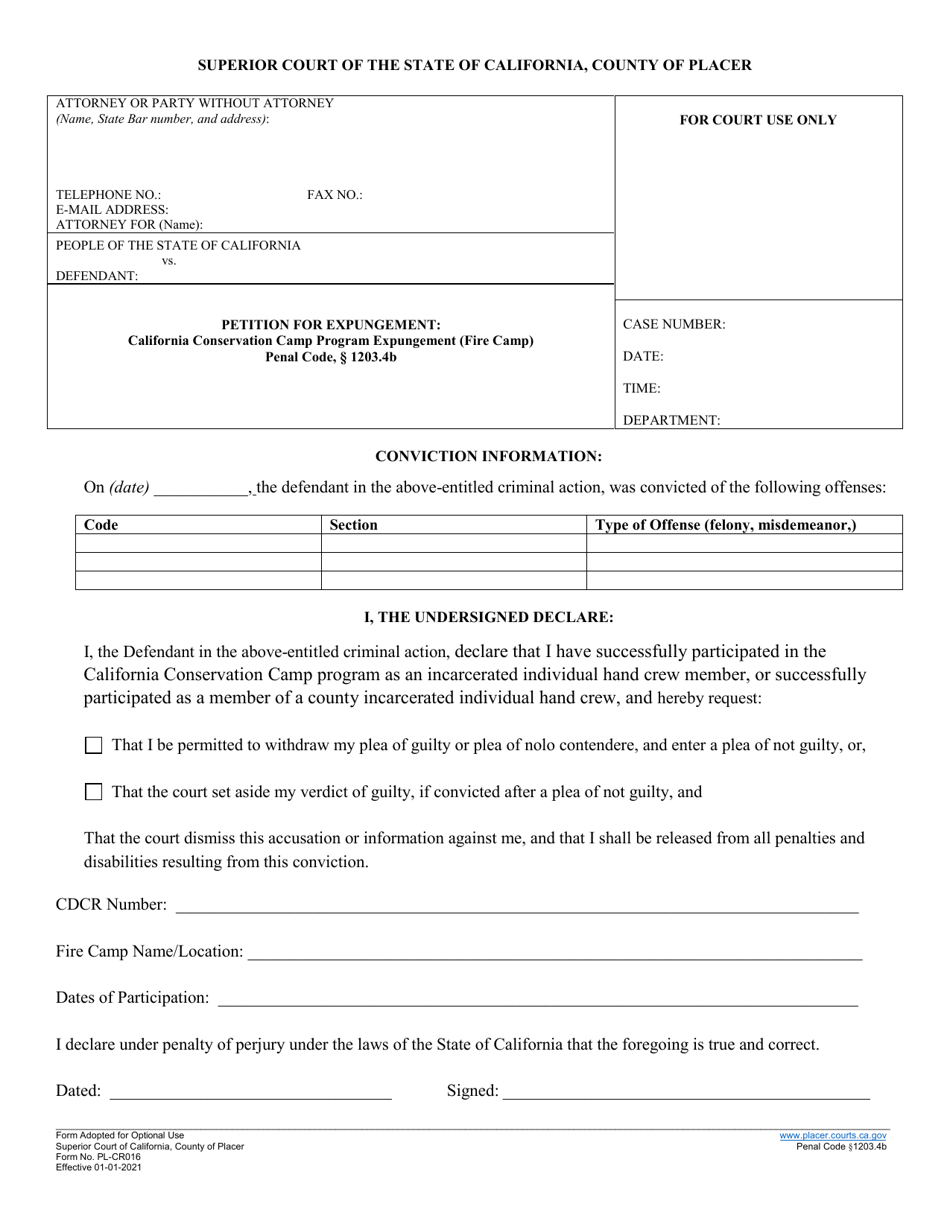 Form PL-CR016 - Fill Out, Sign Online and Download Fillable PDF, County ...