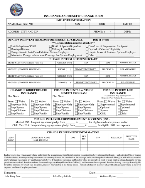 City of Corpus Christi, Texas Health Insurance Enrollment/Change Form ...