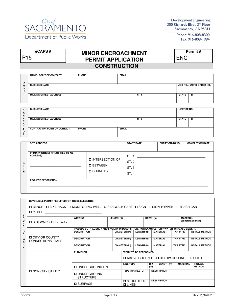 Form DE-303 - Fill Out, Sign Online and Download Fillable PDF, City of ...
