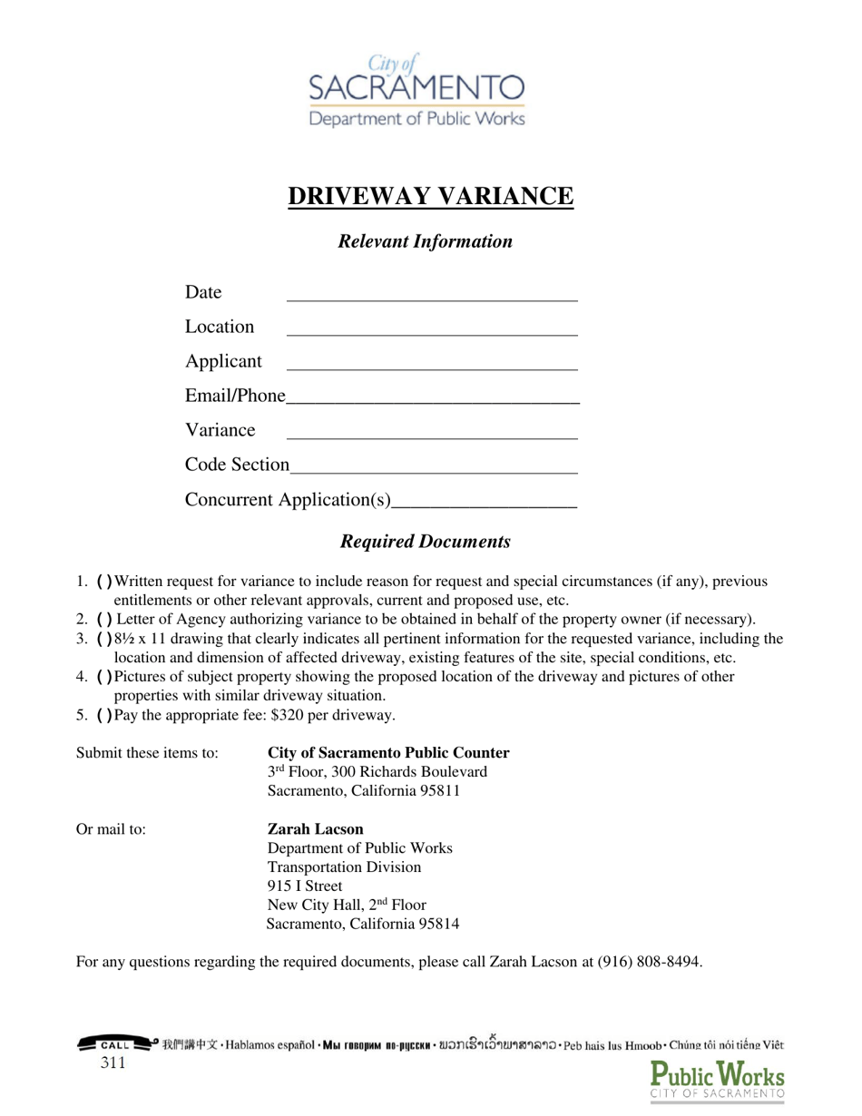City of Sacramento, California Driveway Variance - Fill Out, Sign ...