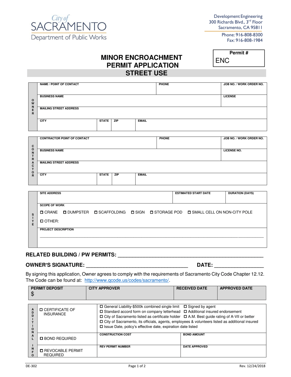 Form DE-302 - Fill Out, Sign Online and Download Fillable PDF, City of ...