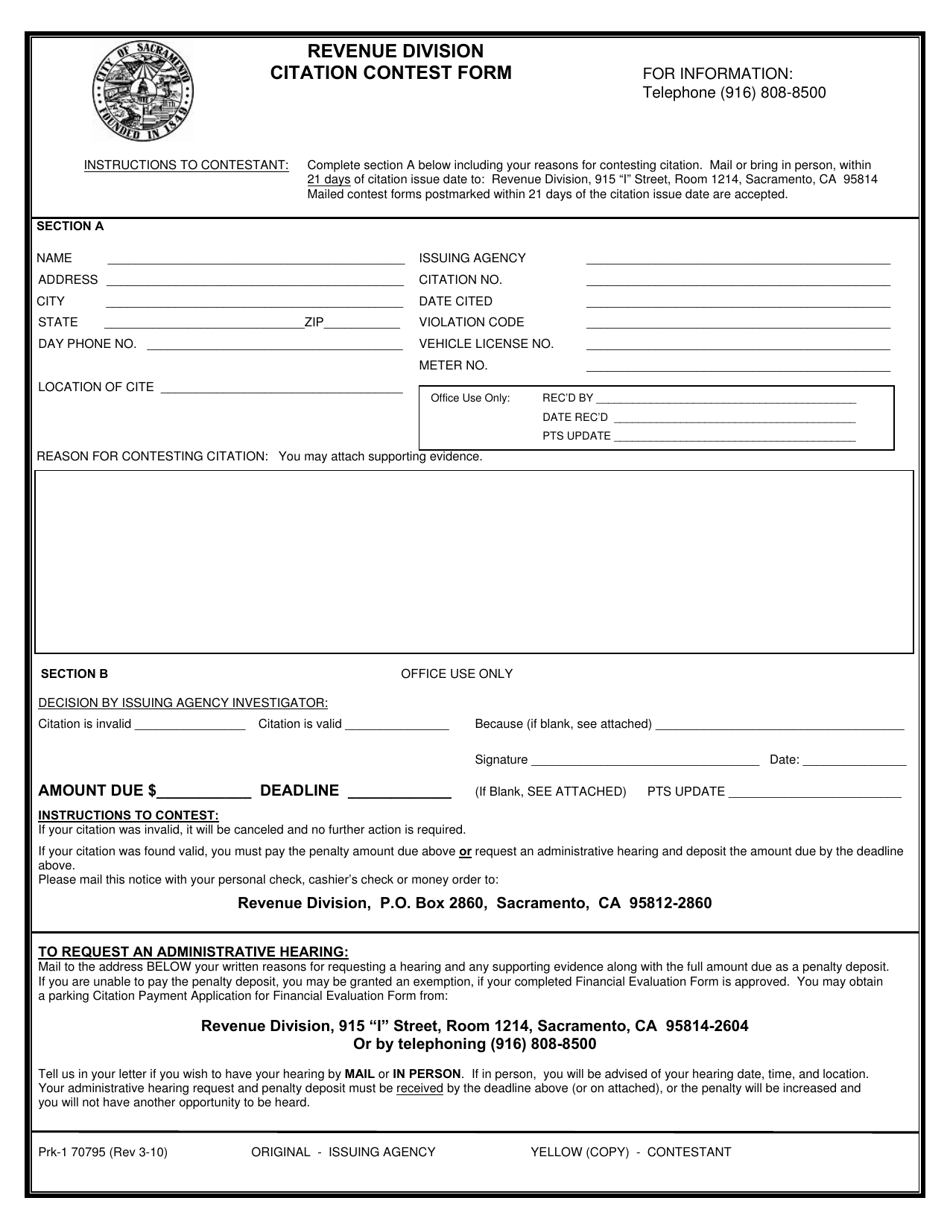 Form Prk-1 - Fill Out, Sign Online and Download Fillable PDF, City of ...