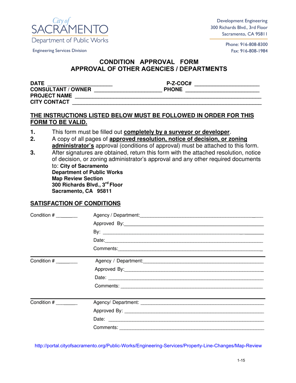 City of Sacramento, California Condition Approval Form - Approval of ...