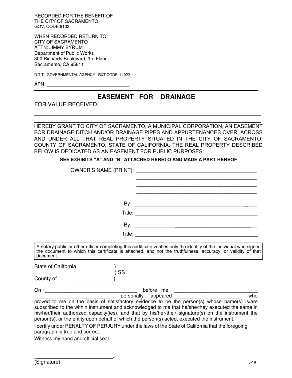 City of Sacramento, California Easement for Drainage - Fill Out, Sign ...