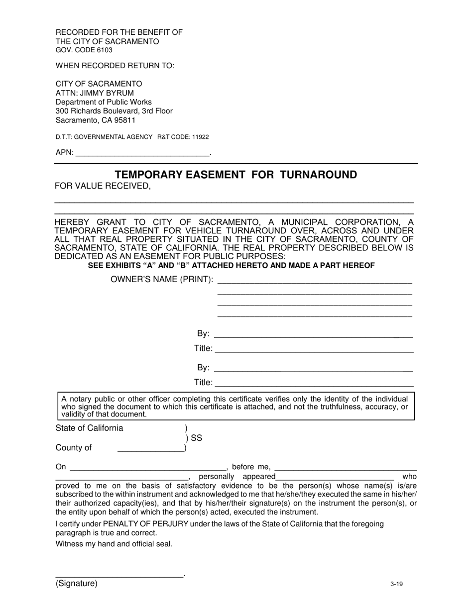 City of Sacramento, California Temporary Easement for Turnaround - Fill ...