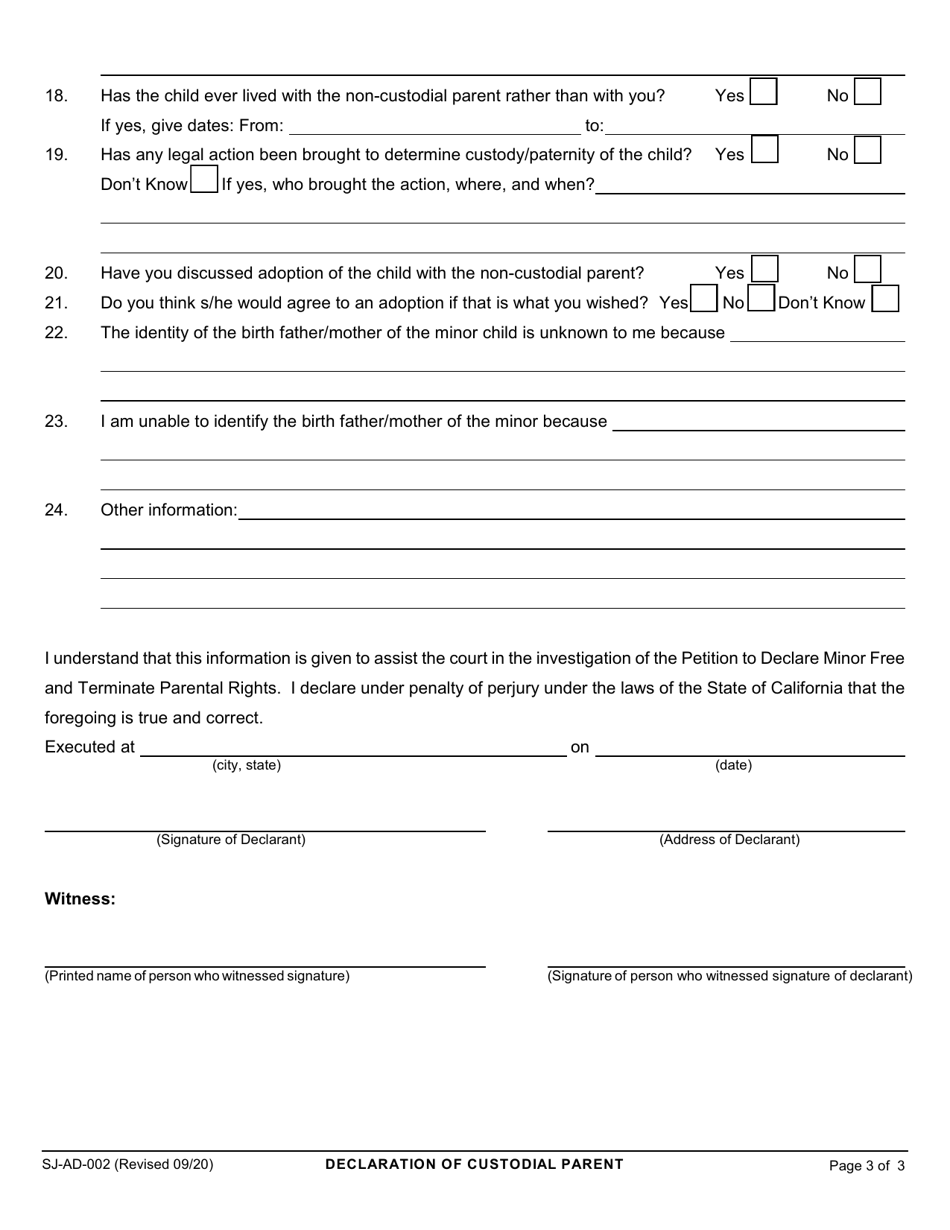 Form SJ-AD-002 - Fill Out, Sign Online and Download Fillable PDF ...
