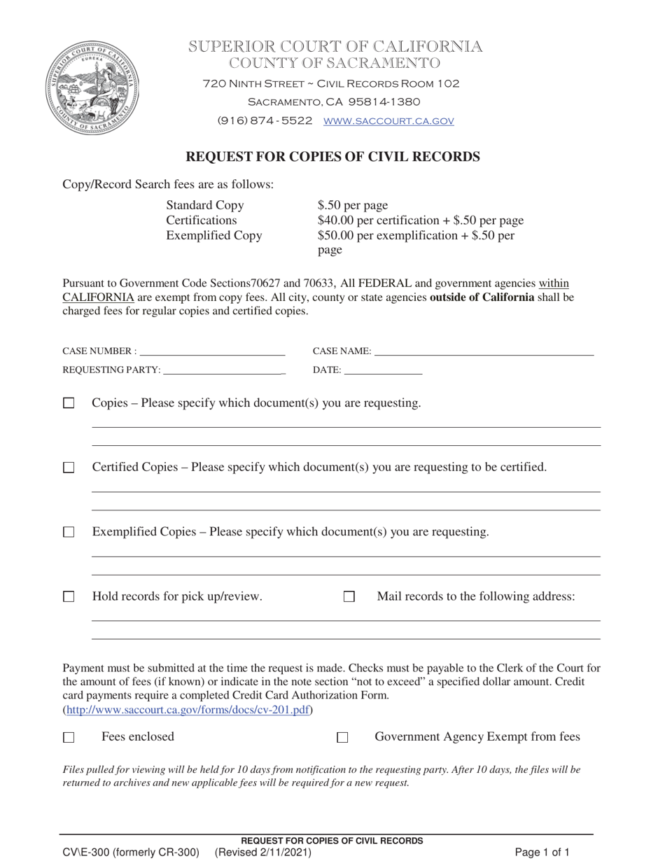Form CV/E-300 - Fill Out, Sign Online and Download Fillable PDF, County ...