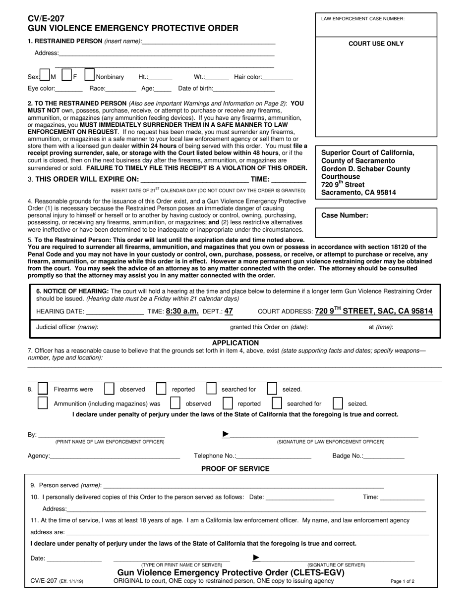 Form CV/E-207 - Fill Out, Sign Online and Download Fillable PDF, County ...