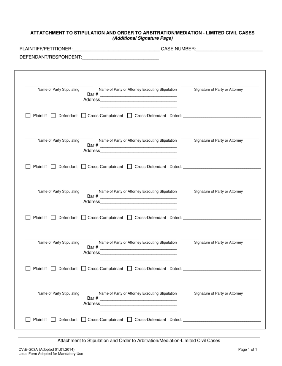 Form CV/E-203A - Fill Out, Sign Online and Download Fillable PDF ...