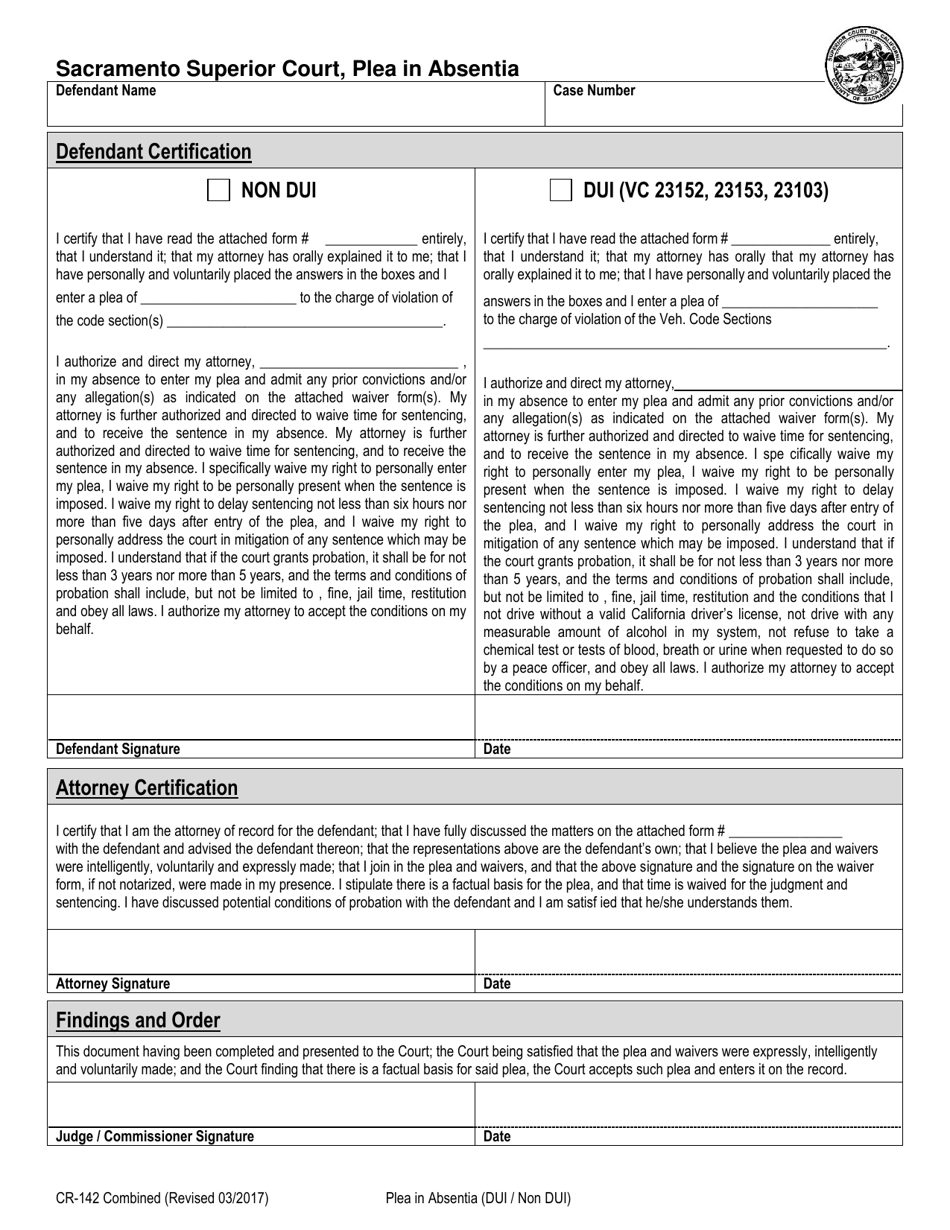 Form CR-142 - Fill Out, Sign Online and Download Printable PDF, County ...