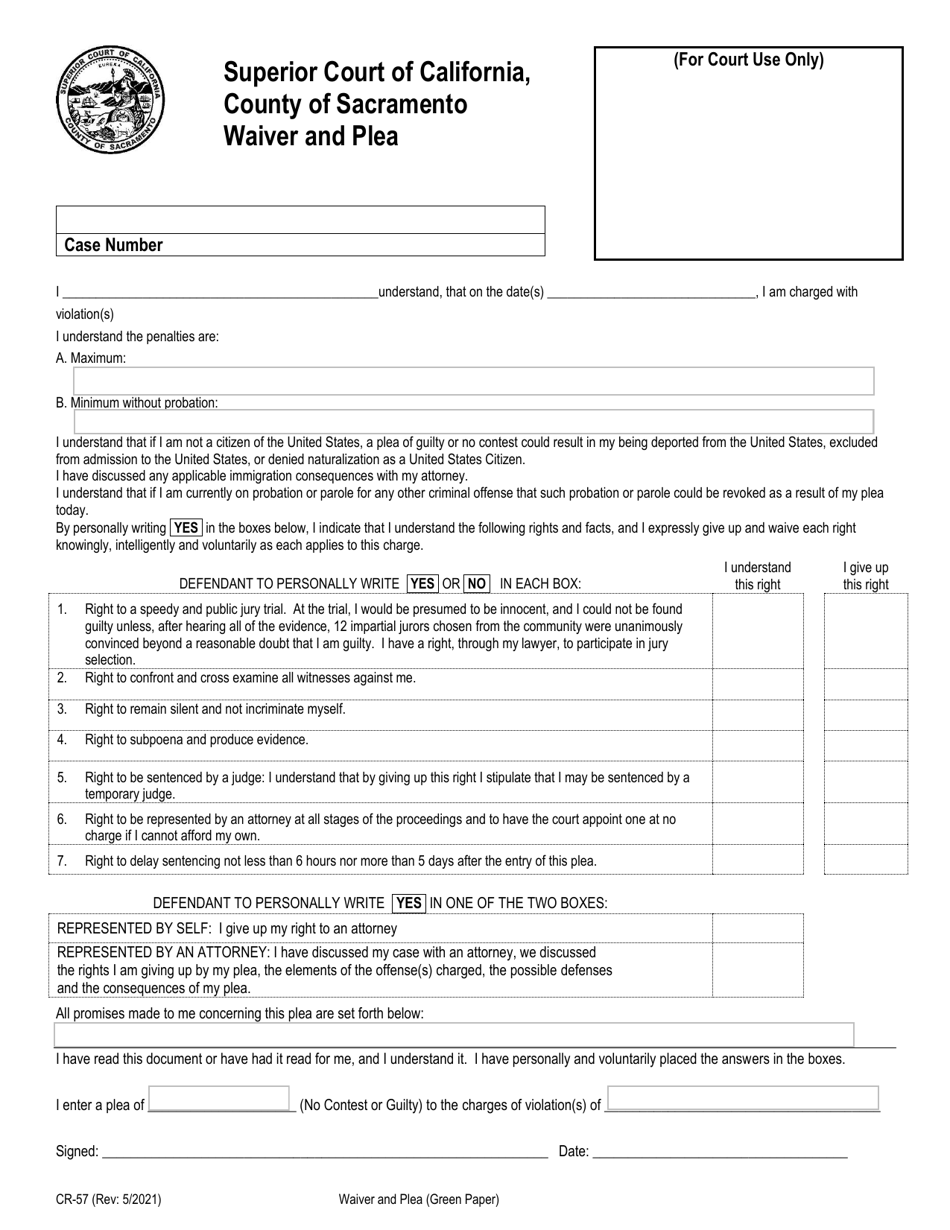 Form CR-57 - Fill Out, Sign Online and Download Fillable PDF, County of ...