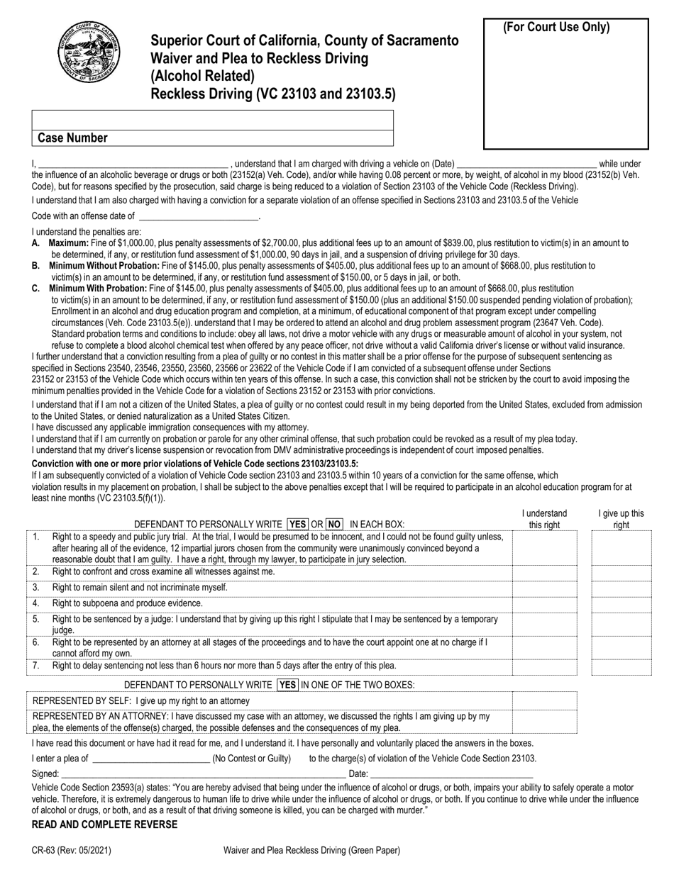 Form CR-63 - Fill Out, Sign Online and Download Fillable PDF, County of ...