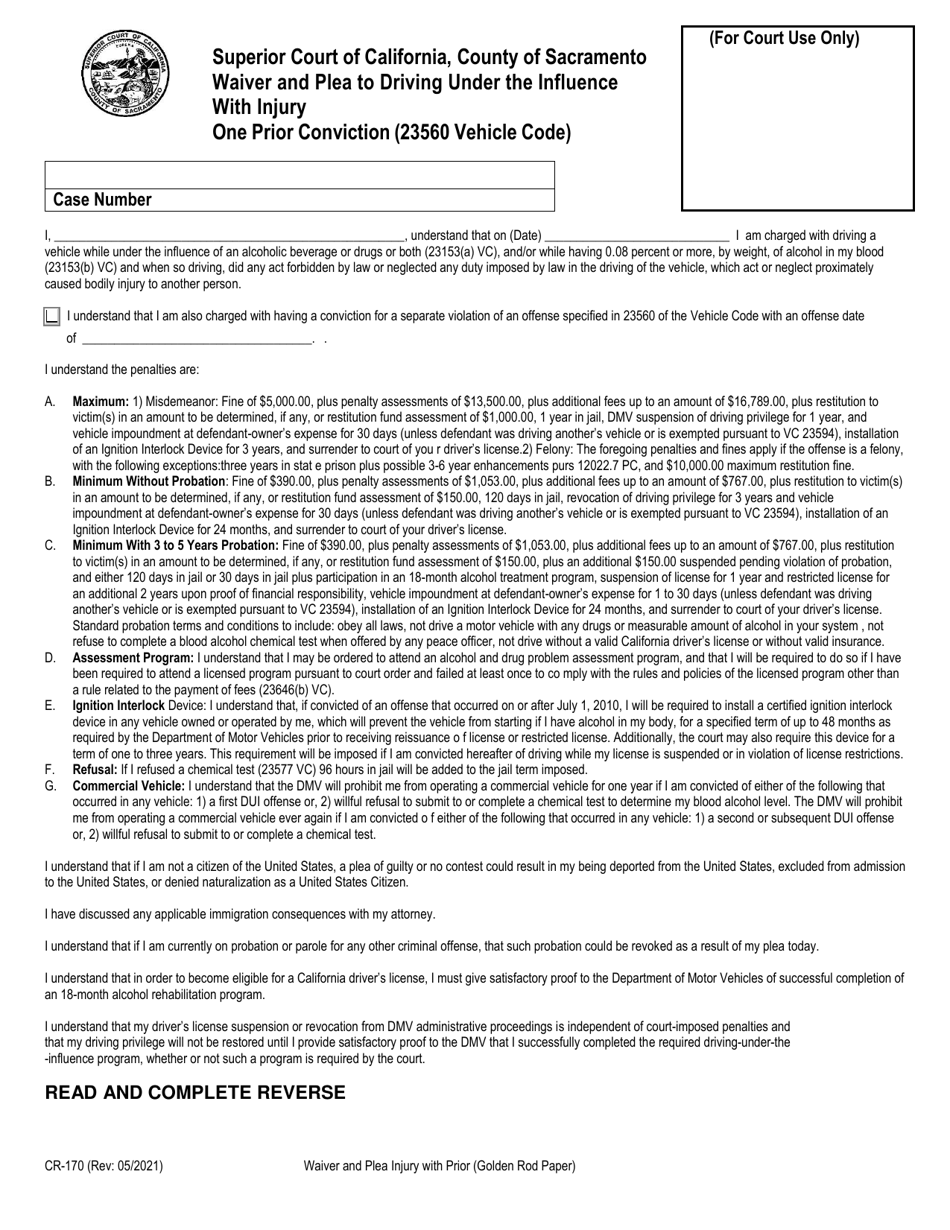 Form CR-170 - Fill Out, Sign Online and Download Fillable PDF, County ...