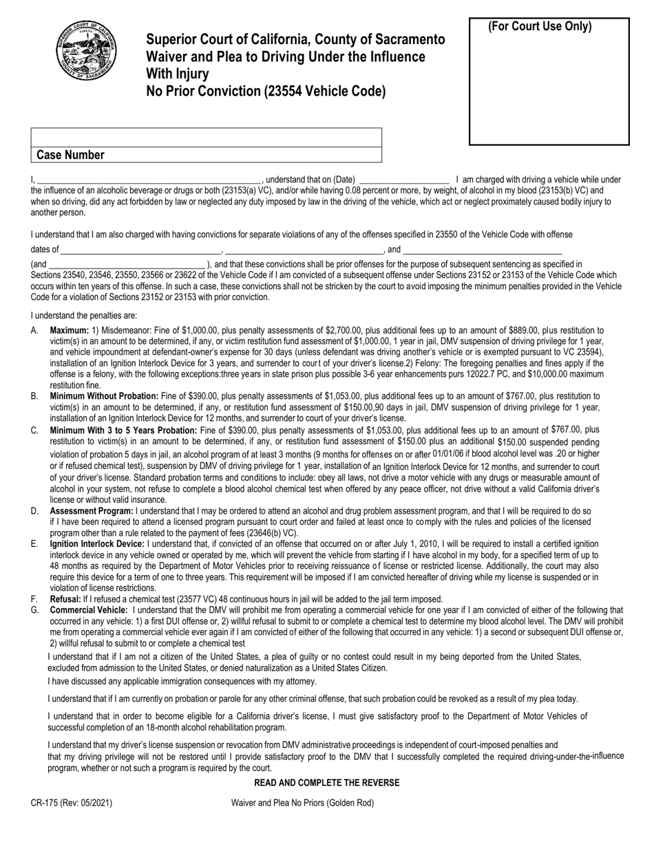 Form CR-175 - Fill Out, Sign Online and Download Fillable PDF, County ...