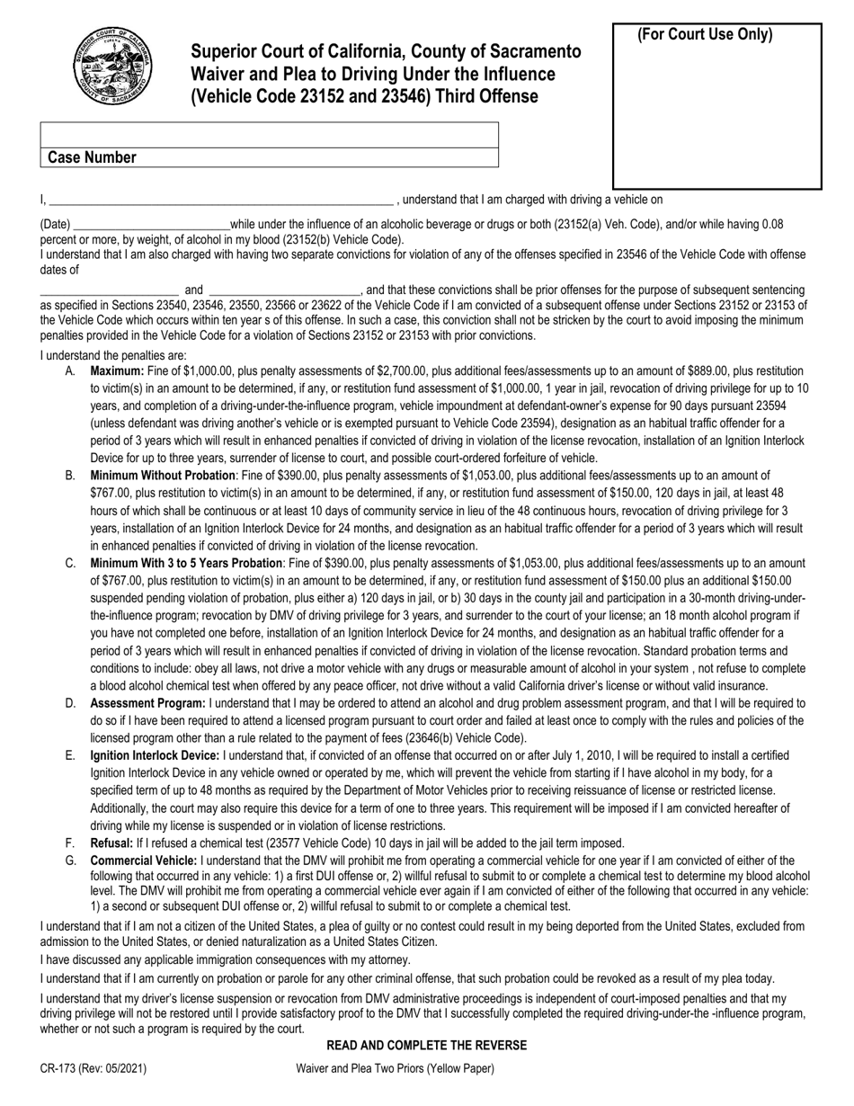 Form CR-173 - Fill Out, Sign Online and Download Fillable PDF, County ...