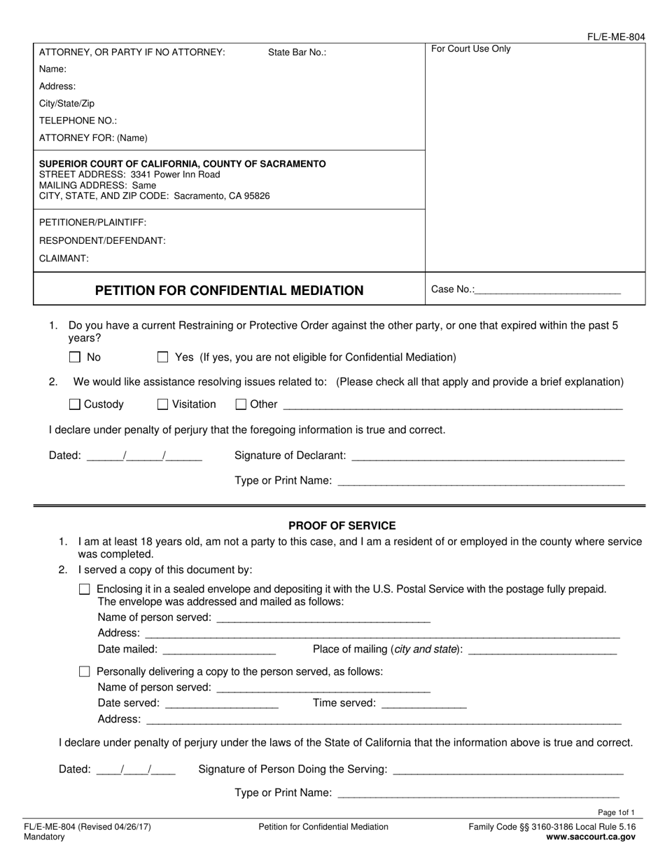 Form FL/E-ME-804 - Fill Out, Sign Online and Download Fillable PDF ...