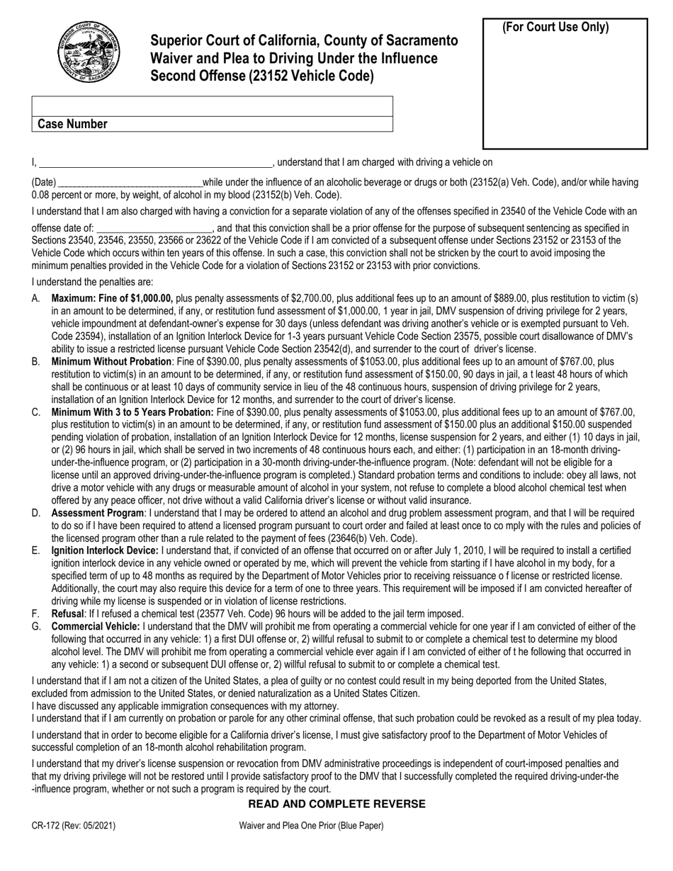 Form CR-172 - Fill Out, Sign Online and Download Fillable PDF, County ...