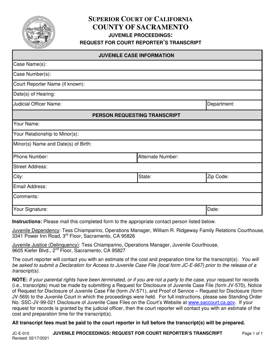Form JC-E-010 - Fill Out, Sign Online and Download Printable PDF ...