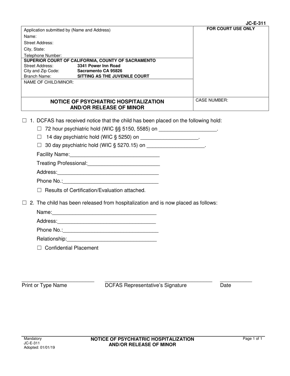 Form JC-E-311 - Fill Out, Sign Online and Download Fillable PDF, County ...
