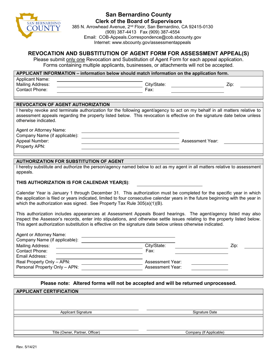County of San Bernardino, California Revocation and Substitution of ...