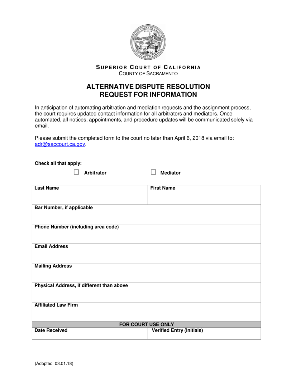 County of Sacramento, California Alternative Dispute Resolution Request ...